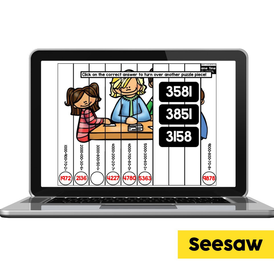 Digital Seesaw November Math Puzzle – Expanded Form (4-Digit) - Lucky ...
