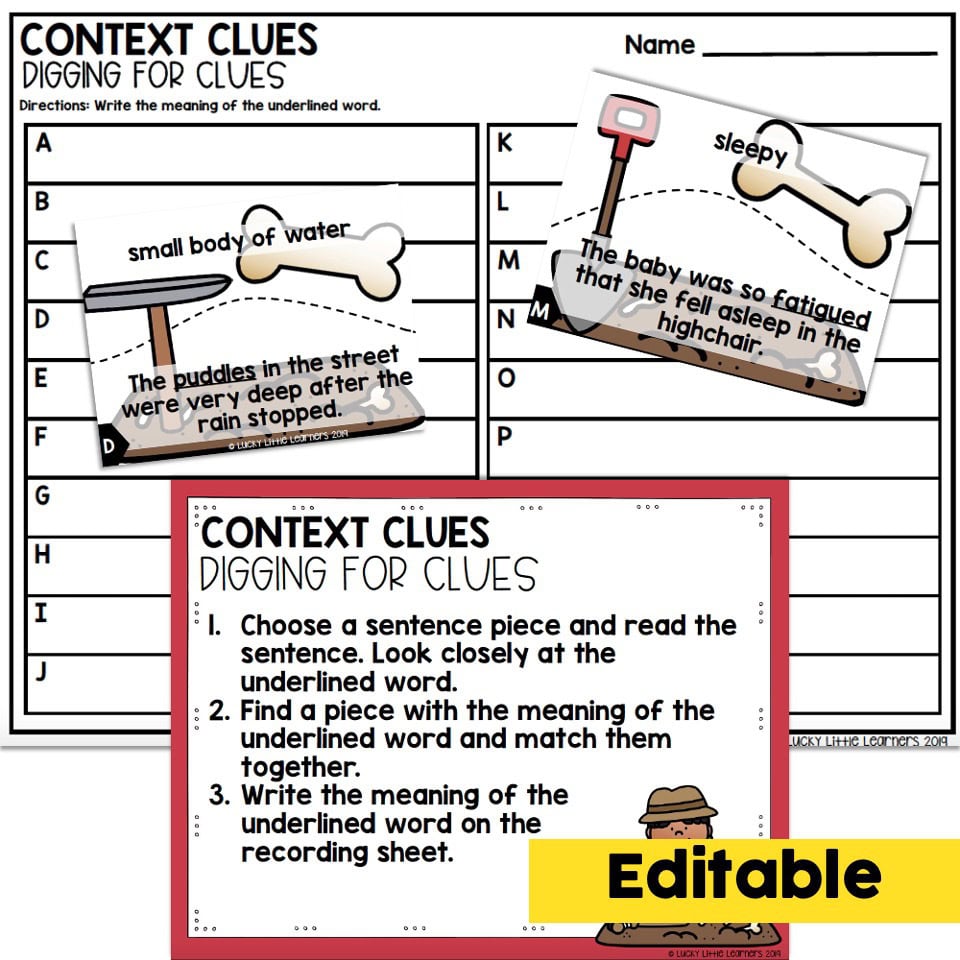 Editable - 2nd Grade Grammar Center - Context Clues - Lucky Little Learners