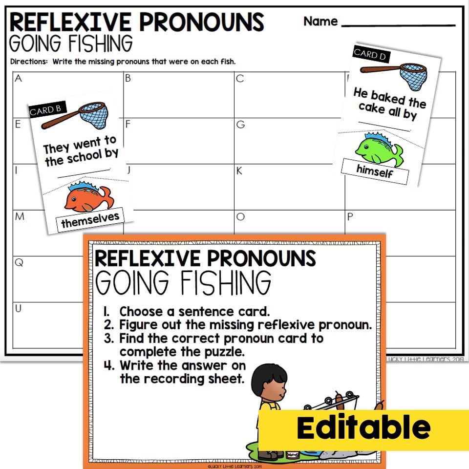 Editable - 2nd Grade Grammar Center - Reflexive Pronouns - Lucky Little ...