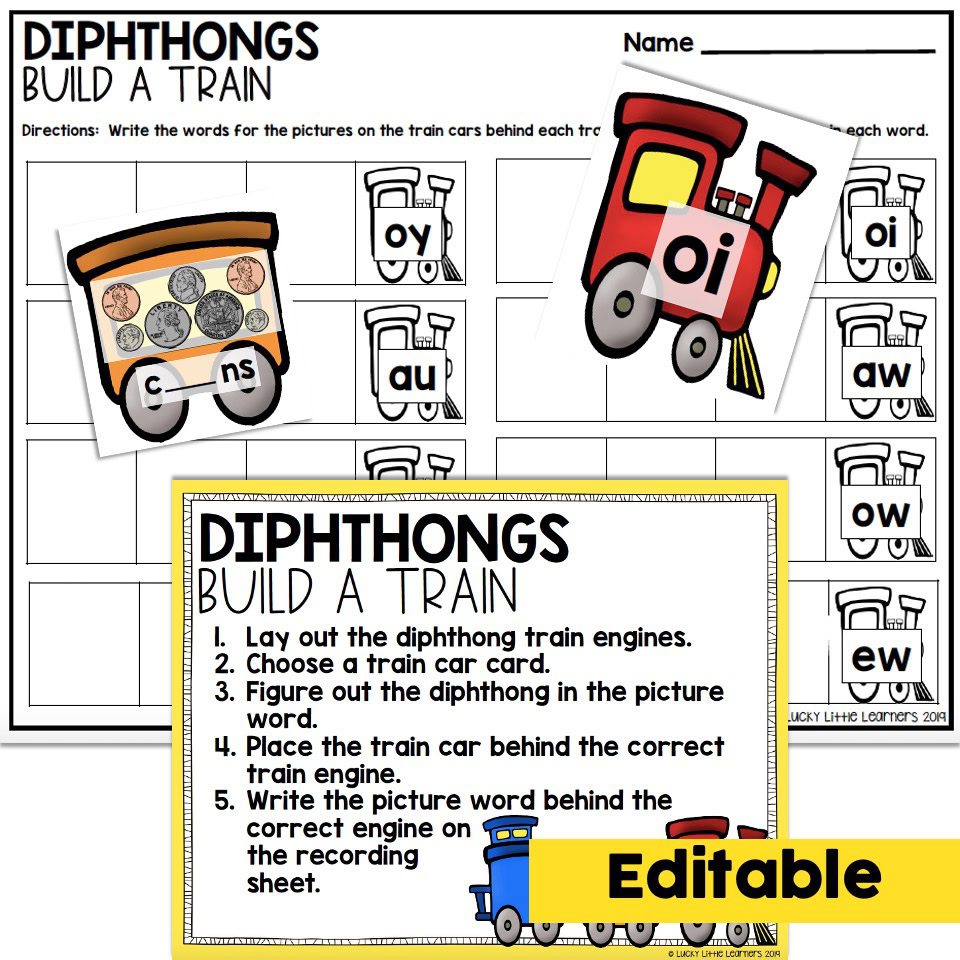Editable - 2nd Grade Phonics Center - Mixed Diphthong - Lucky Little ...