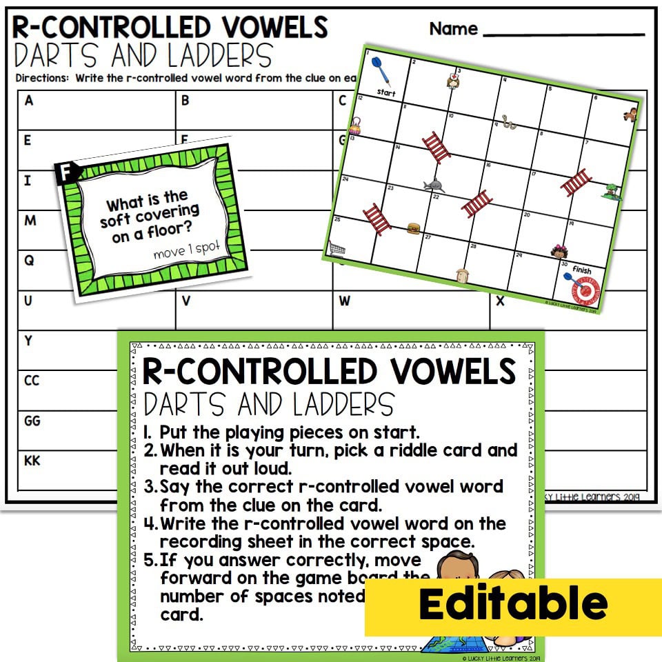 Editable - 2nd Grade Phonics Center - Mixed R-Controlled Vowels - Lucky ...