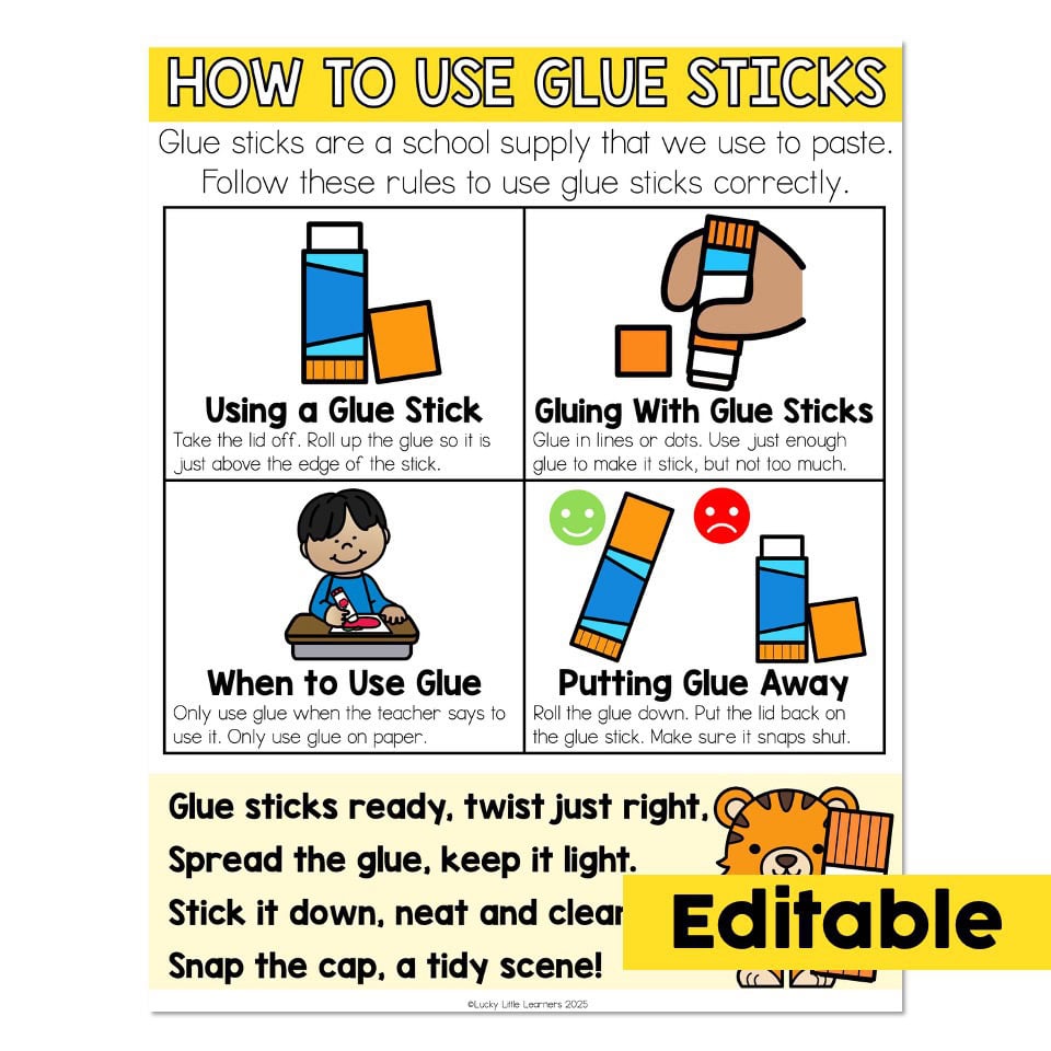 Editable School Supplies Practice - Glue - Anchor Chart - How to Use ...