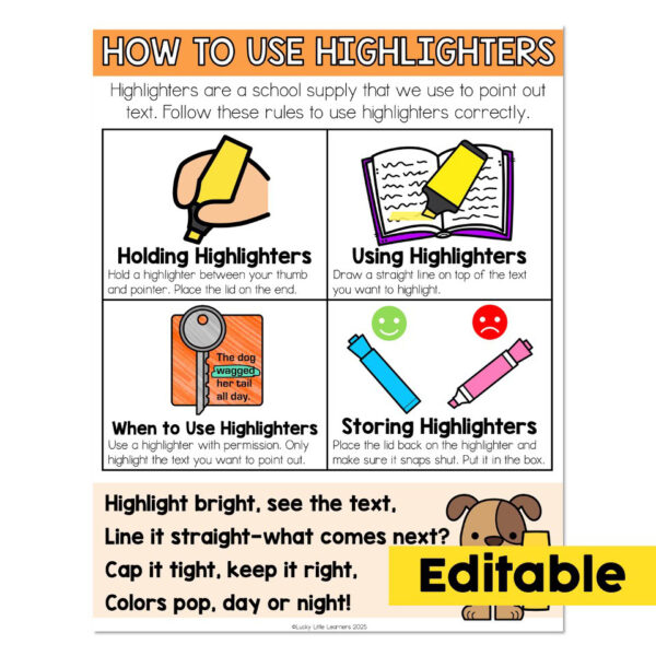 Editable School Supplies Practice - Highlighters - Anchor Chart - How ...