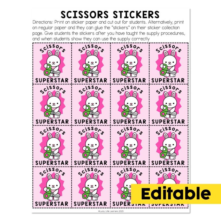 Editable School Supplies Practice - Scissors - Stickers - Lucky Little ...