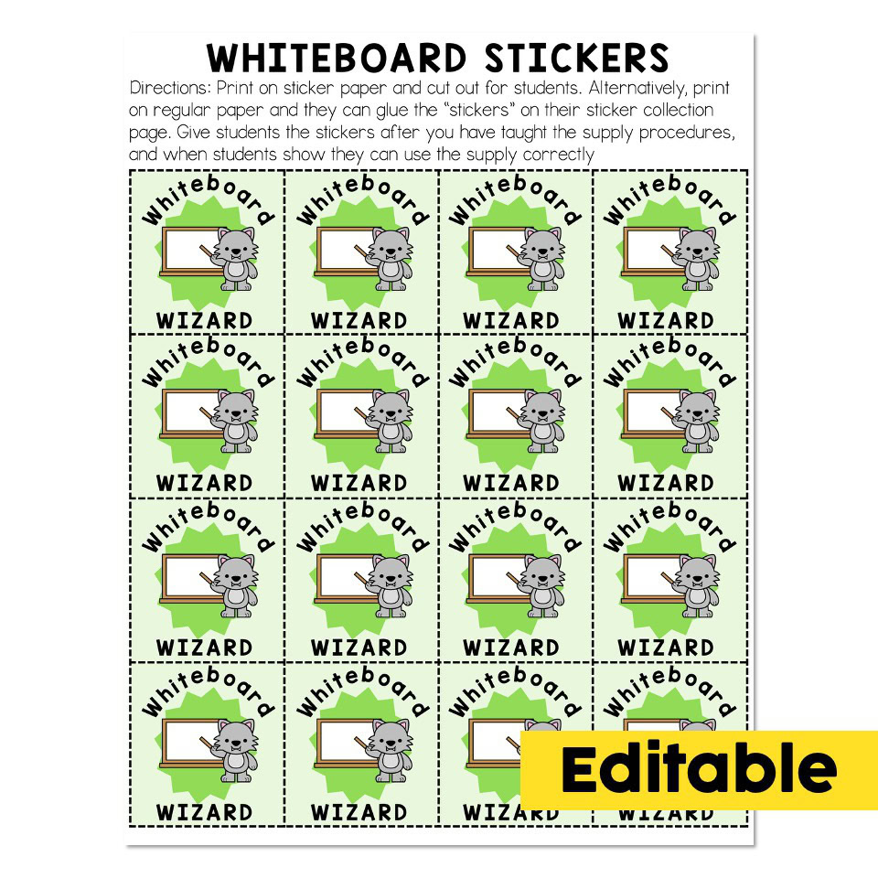 Editable School Supplies Practice - Whiteboards - Stickers - Lucky ...