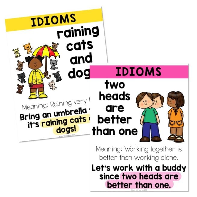 Figurative Language and Vocabulary - Idiom Posters - Lucky Little Learners