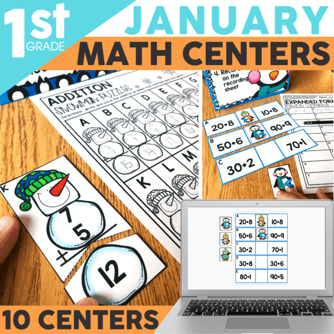 January Math Centers for 1st Grade - Lucky Little Learners