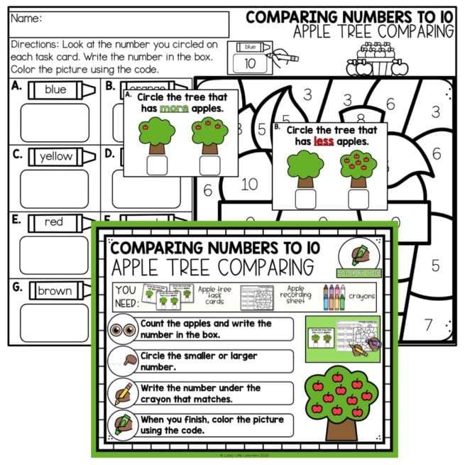 Kindergarten Math Center - September - Comparing Numbers to 10 - Apple ...