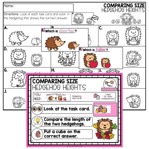 Kindergarten Math Center - September - Comparing Size - Hedgehog ...