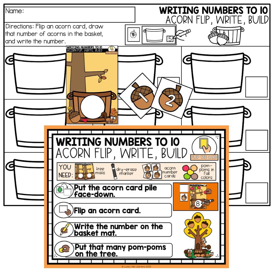 Kindergarten Math Center - September - Writing Numbers to 10 - Acorn ...