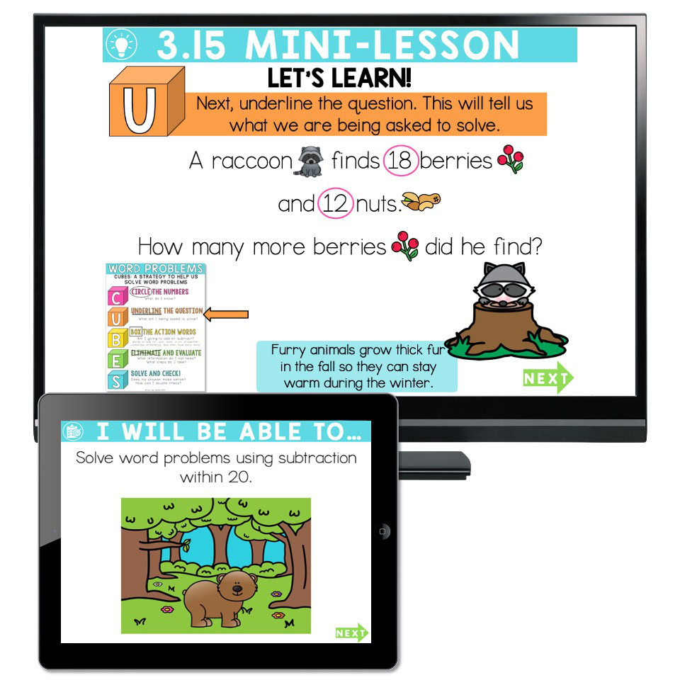 Lucky to Learn Math - 1st Grade - Lesson 3.15 - Subtraction Word ...