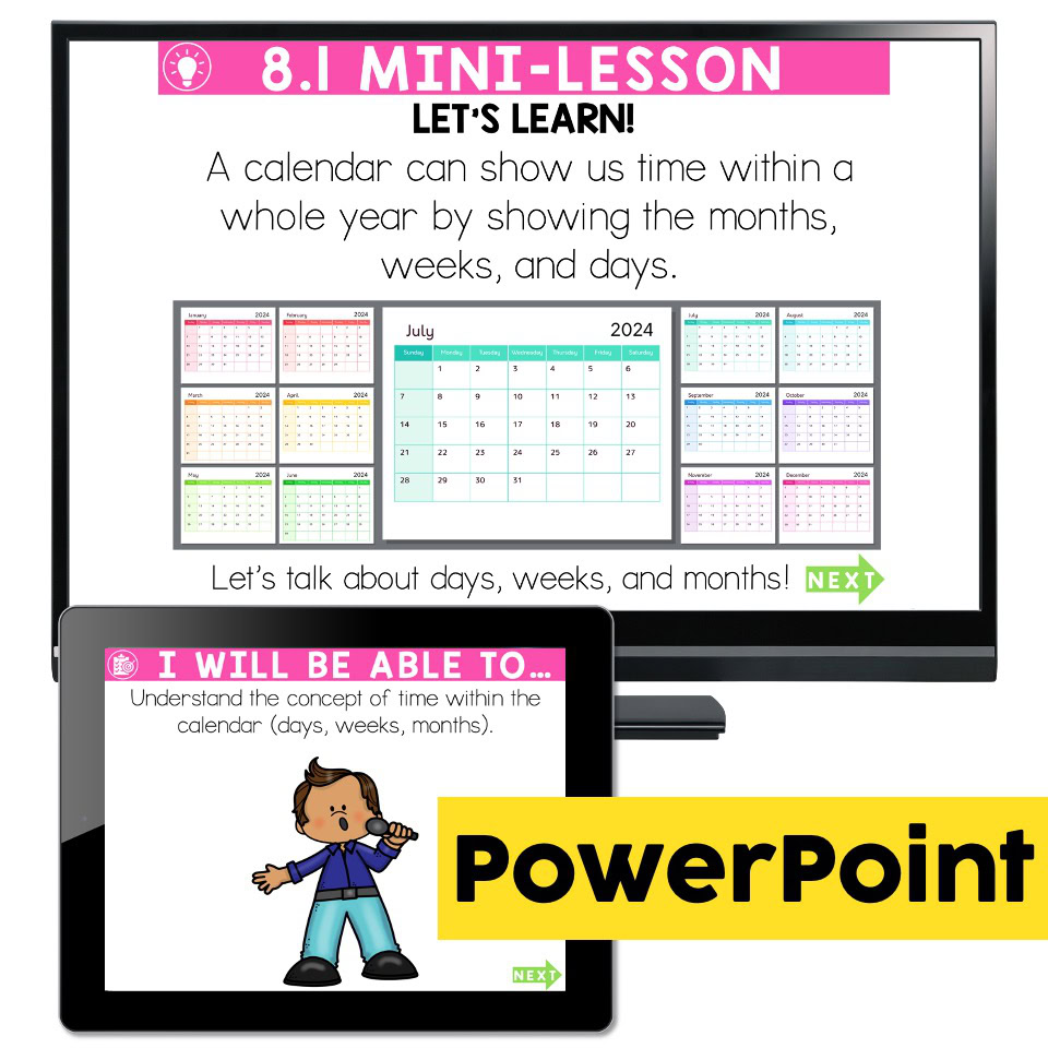 Lucky to Learn Math - 1st Grade - Lesson 8.1 - Calendar - Teaching ...