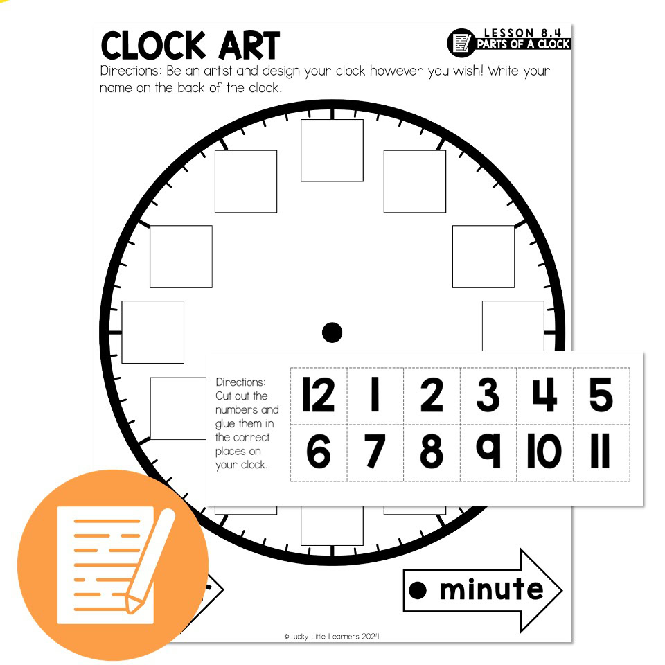 Lucky to Learn Math - 1st - Lesson 8.4 - Parts of a Clock - Independent ...