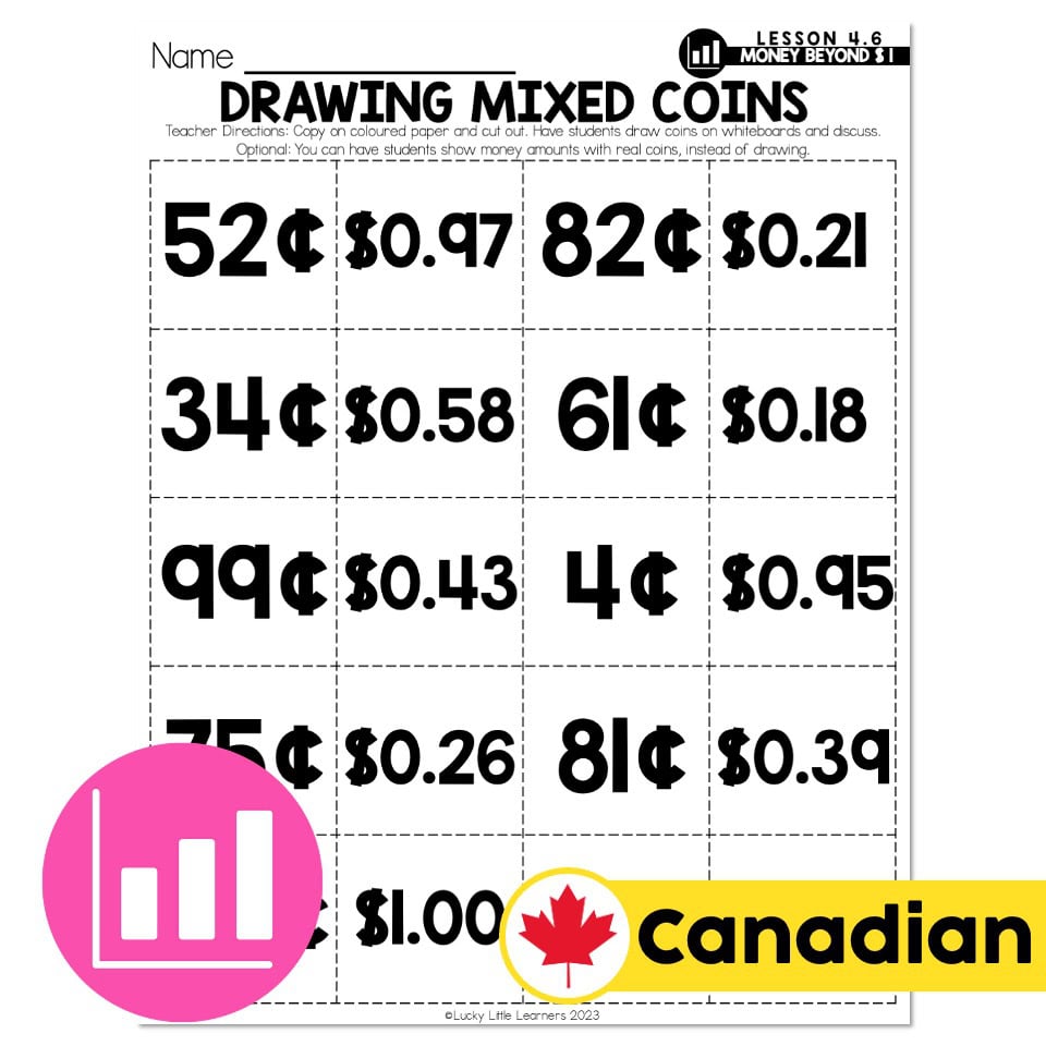 Lucky to Learn Math - Canadian Money - Count Money Beyond A Loonie ...