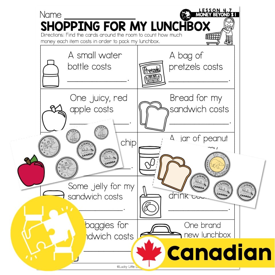 Lucky to Learn Math - Canadian Money - Count Money Beyond A Loonie ...