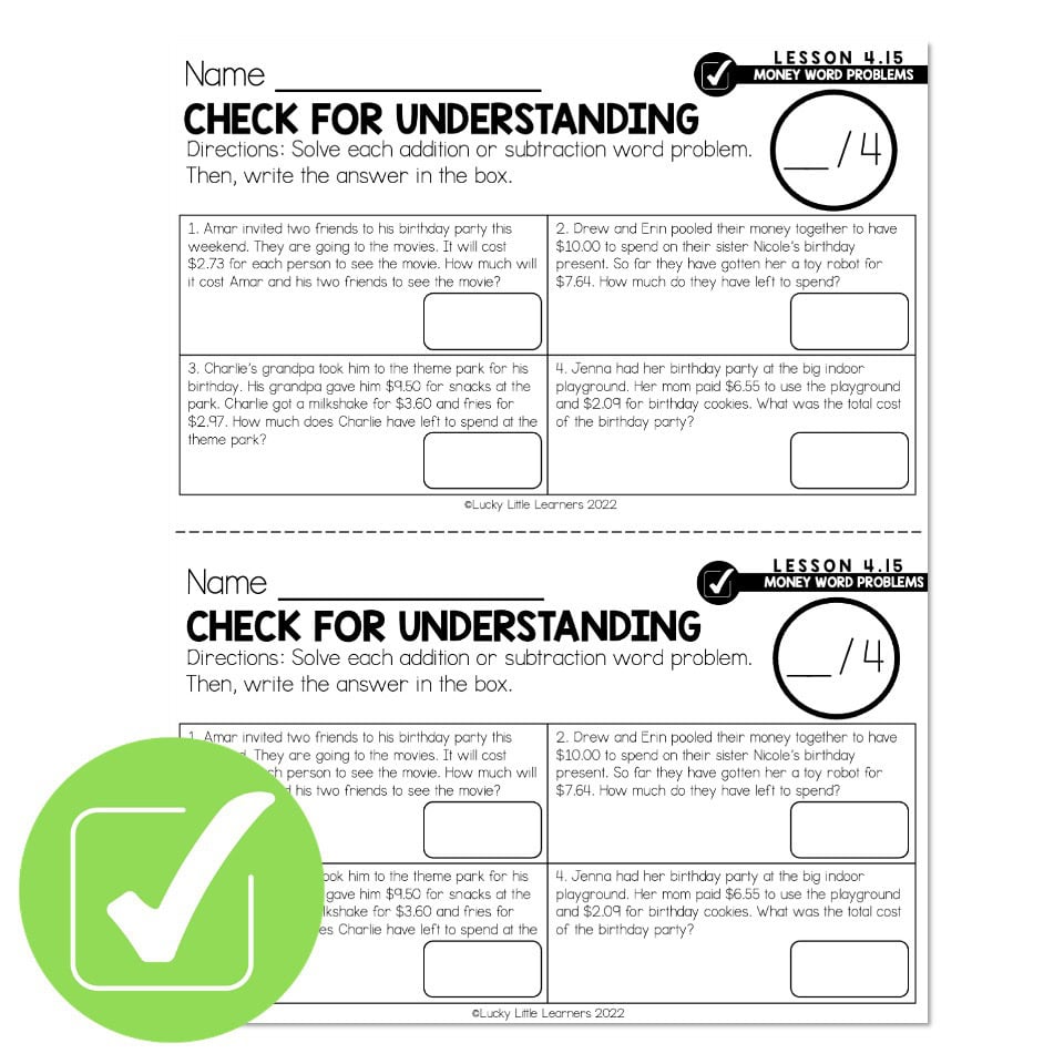 Lucky to Learn Math - Mixed Addition and Subtraction Money Word ...
