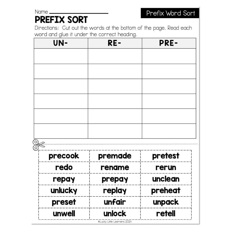 Lucky to Learn Phonics - Other Consonants - Prefixes - Word Sort ...