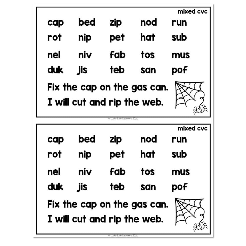 Lucky to Learn Phonics - Short Vowels - Word and Sentence List - Mixed ...