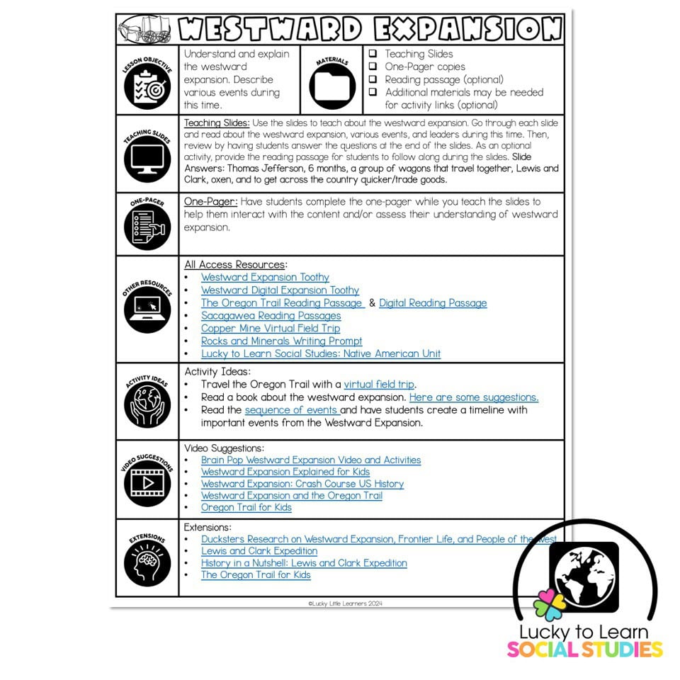 Lucky to Learn Social Studies - Westward Expansion - Teacher's Guide ...