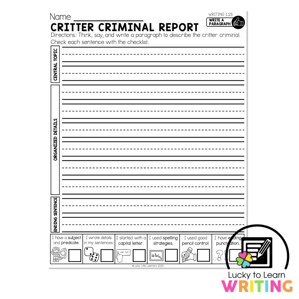 Lucky to Learn Writing - Unit 1 Foundations - Writing 1.25 - Write a ...