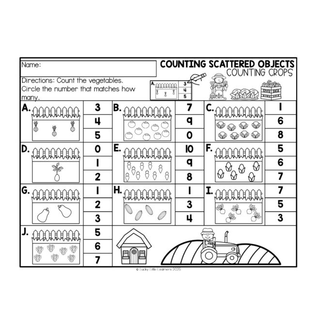 Math Worksheet - September - Counting Scattered Objects -Counting Crops ...
