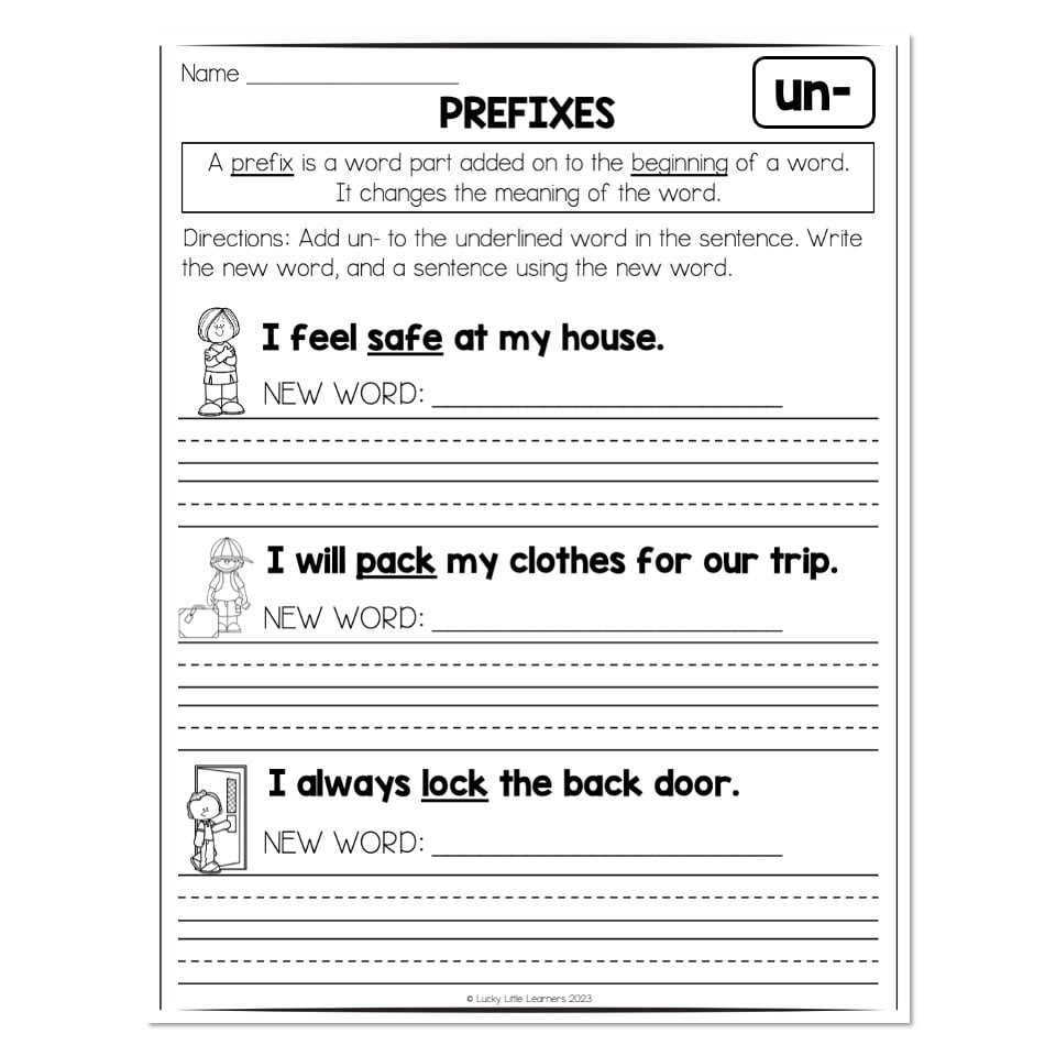 Multisyllable Words Book - Prefixes - UN - Sentences - Lucky Little ...