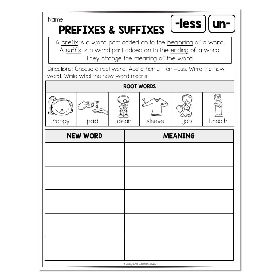 Multisyllable Words Book - Prefixes and Suffixes - LESS and UN - Words ...