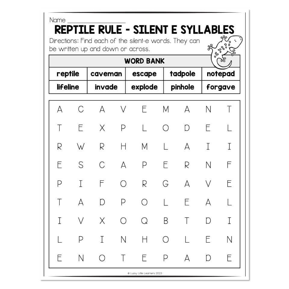 Multisyllable Words Book - Reptile Rule - Silent E Syllables - Word ...