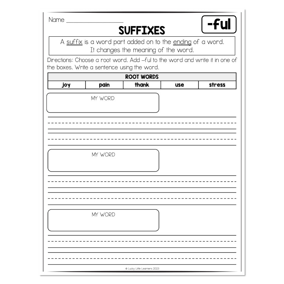 Multisyllable Words Book - Suffixes - FUL - Sentences - Lucky Little ...