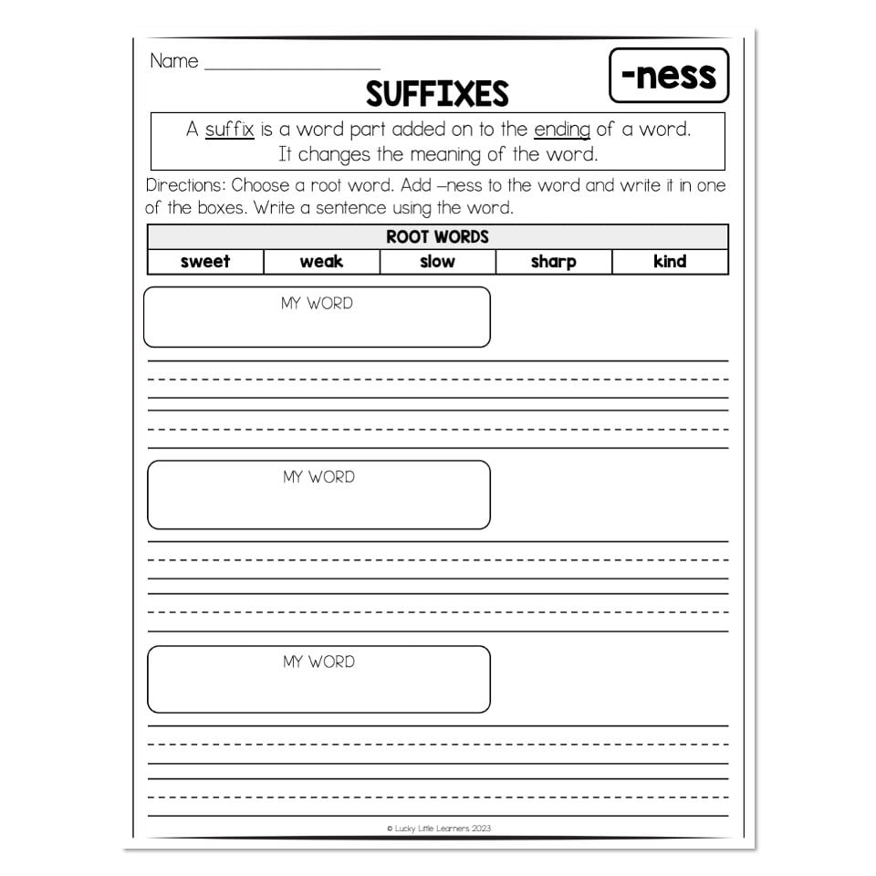 Multisyllable Words Book - Suffixes - NESS - Sentences - Lucky Little ...