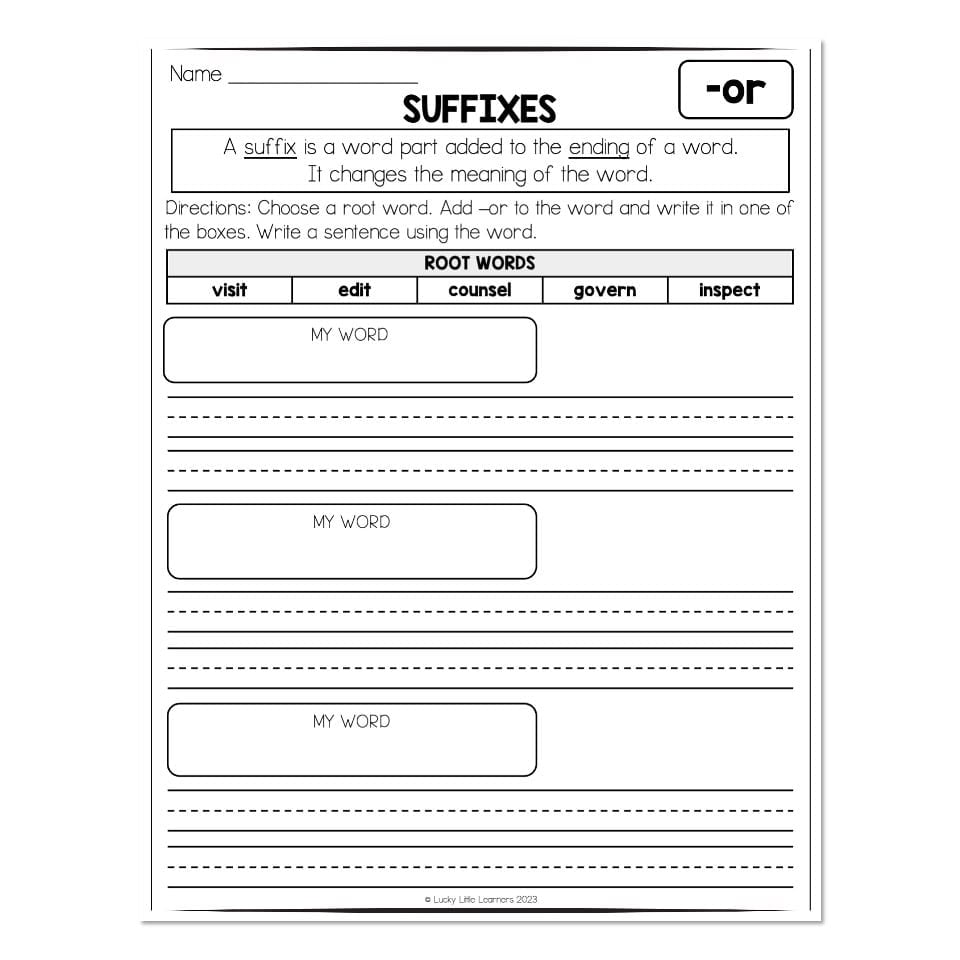 Multisyllable Words Book - Suffixes - OR - Sentences - Lucky Little ...