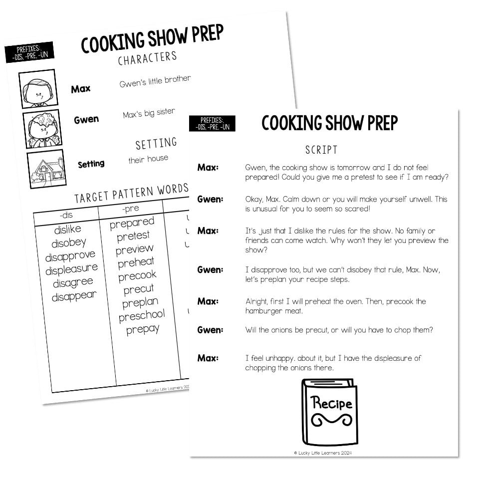 Paired Play - Prefixes DIS, PRE, UN - Cooking Show Prep - Lucky Little ...