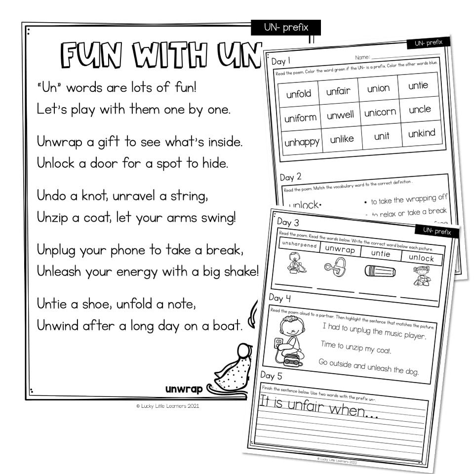 Phonics Poem - Prefix UN- Lucky Little Learners