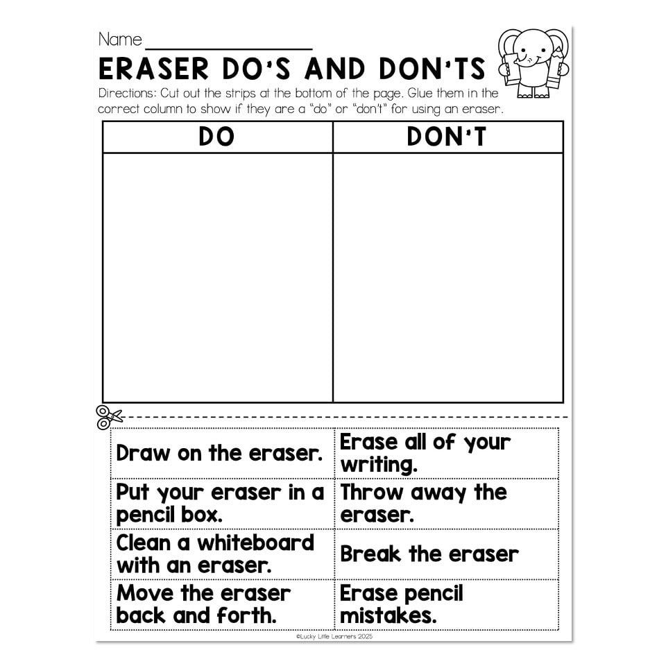 School Supplies Practice - Erasers - Do's and Don'ts Sort - Lucky ...