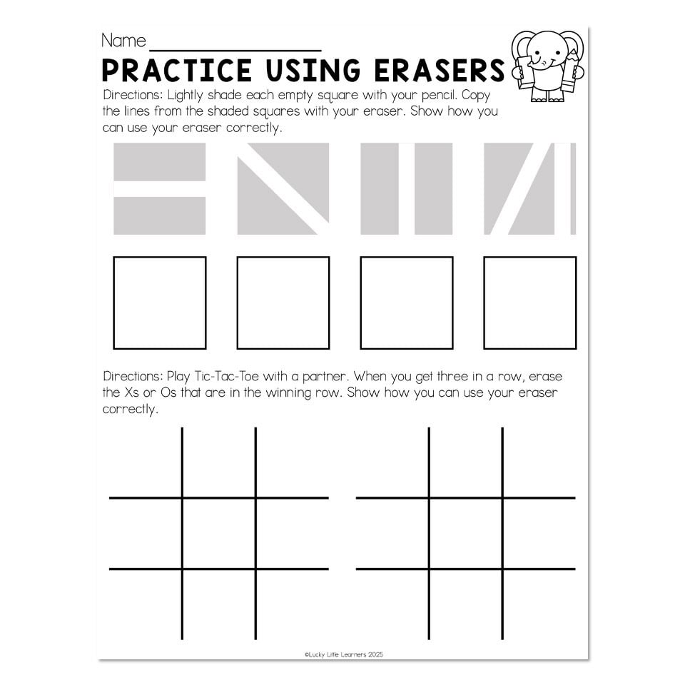 School Supplies Practice - Erasers - Practice Page - Lucky Little Learners