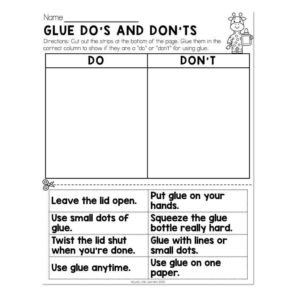 School Supplies Practice - Glue - Do's and Don'ts Sort - Lucky Little ...