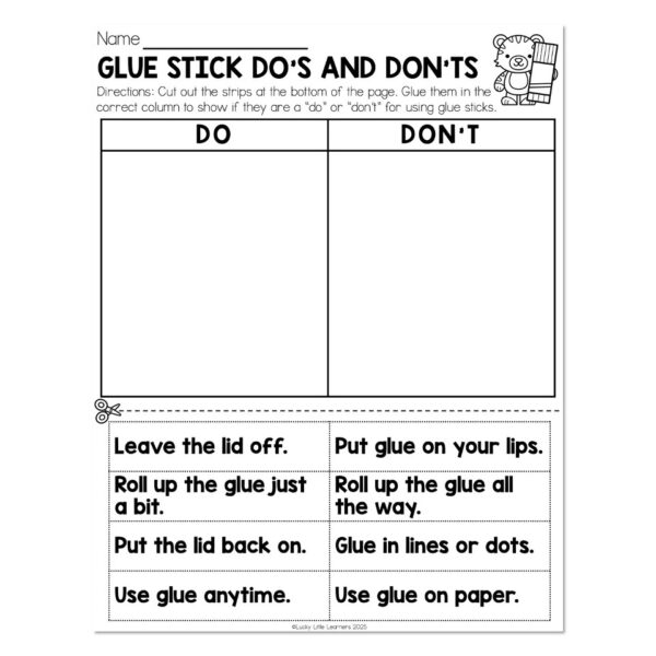 School Supplies Practice - Glue Sticks - Do's and Don'ts Sort - Lucky ...