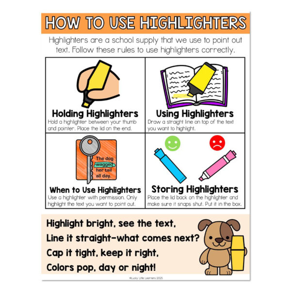 School Supplies Practice - Highlighters - Anchor Chart - How to Use ...