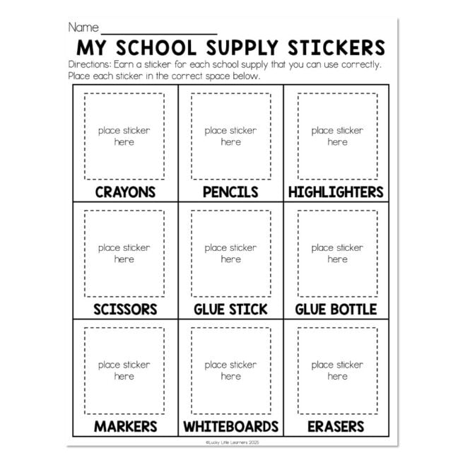 School Supplies Practice - My School Supply Sticker Collection - Lucky ...