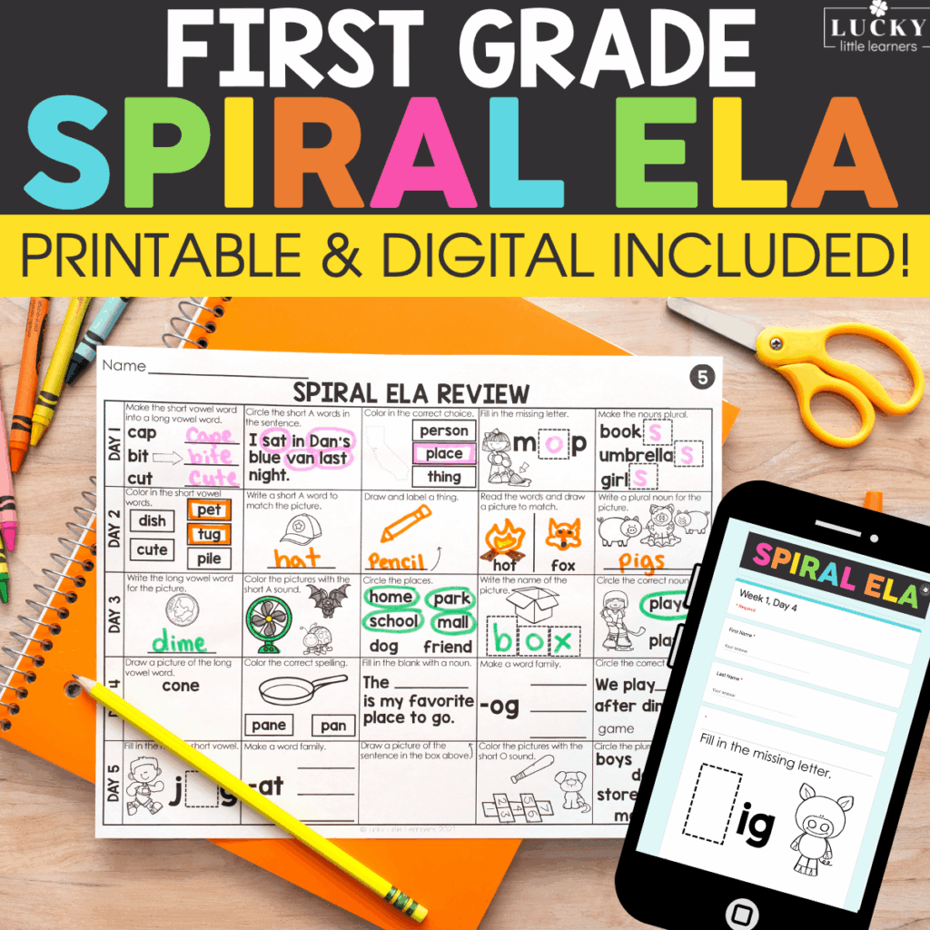 1st Grade ELA Spiral Review - Lucky Little Learners