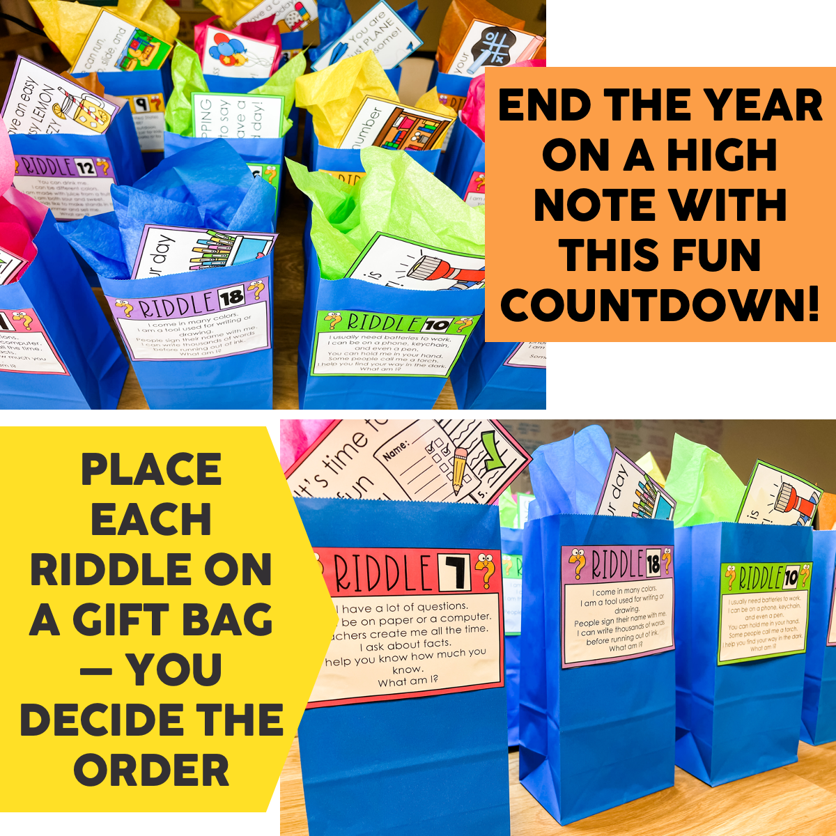 End of the Year Countdown Riddle Bags - Lucky Little Learners