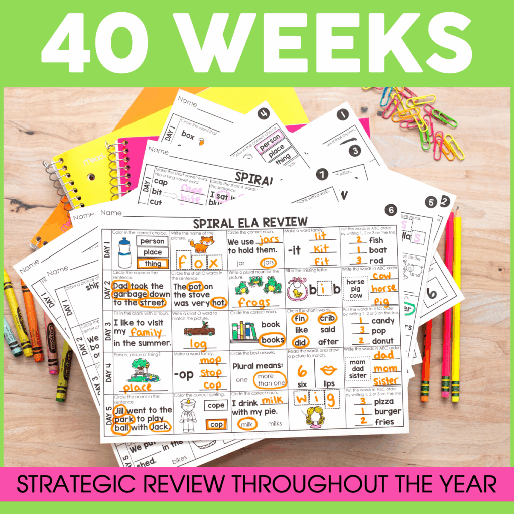 1st Grade ELA Spiral Review - Lucky Little Learners