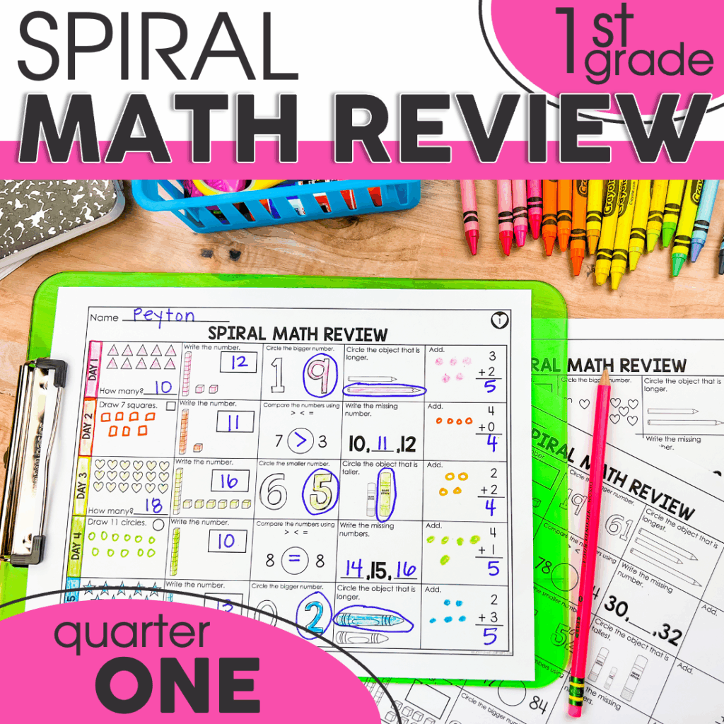 1st Grade Spiral Math Review - 1st Quarter Only - Lucky Little Learners