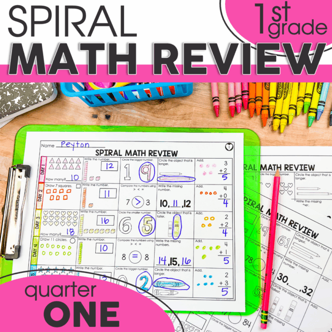 1st Grade Spiral Math Review - 1st Quarter Only - Lucky Little Learners