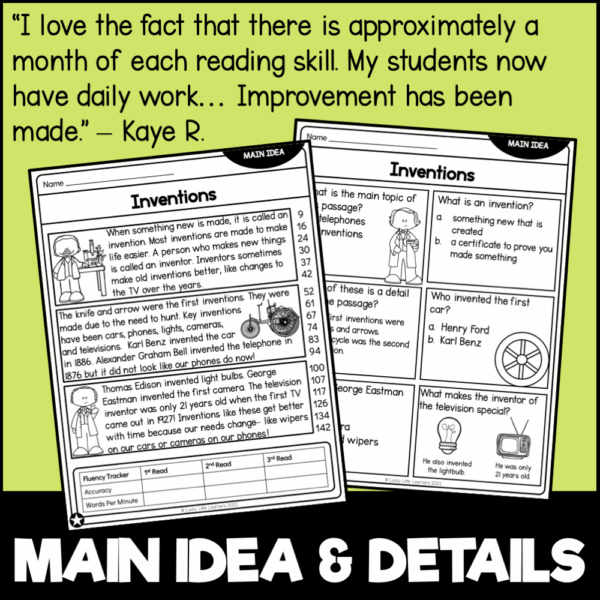 Main Idea & Details - Reading Comprehension Passages - Lucky Little ...