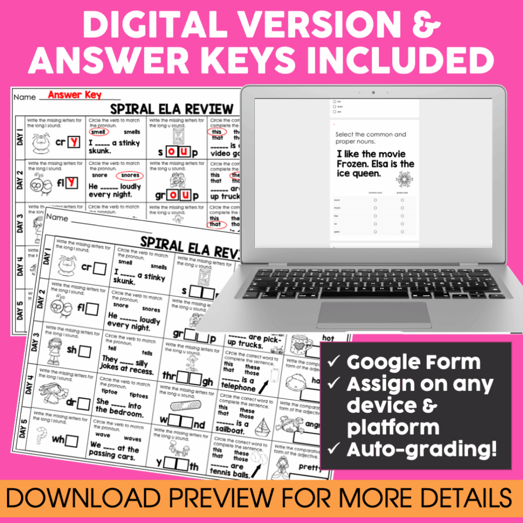 2nd Grade ELA Spiral Review Bundle - Lucky Little Learners