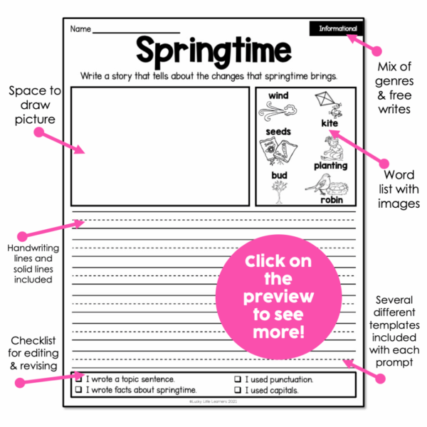 1st and 2nd Grade March Writing Prompts - Lucky Little Learners