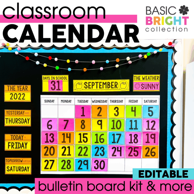 Classroom Calendar Set | Editable Printable Classroom Calendar | Basic ...