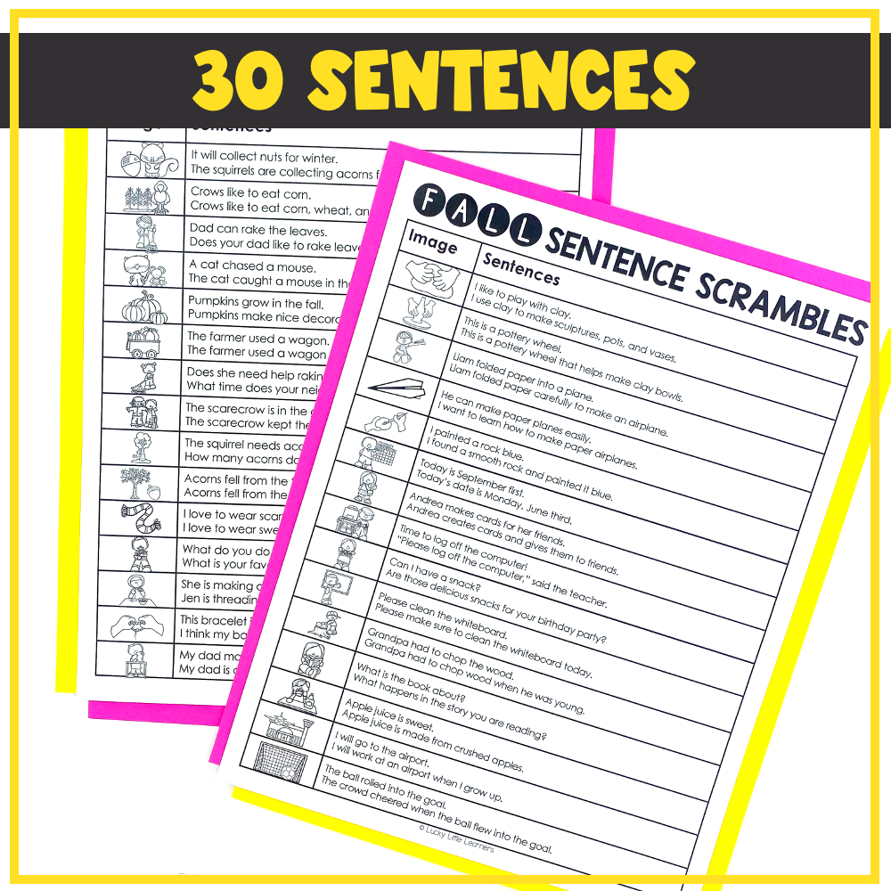 Fall Sentence Scrambles | Sentence Building | Sentence Writing - Lucky ...