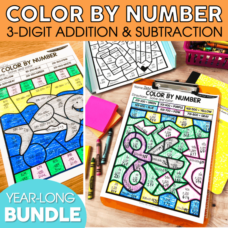 3-Digit Addition & Subtraction Color By Number Bundle - Lucky Little ...